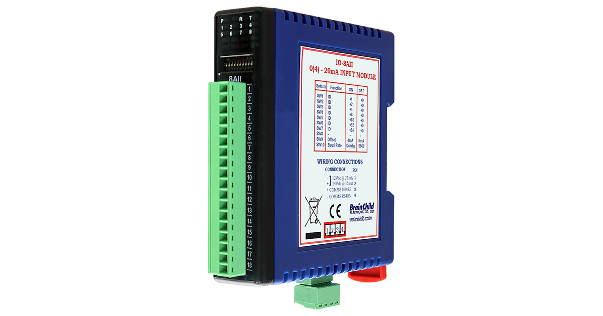 IO-8AII Modbus IO Modules | 8-Channel Analog Input Module | Brainchild