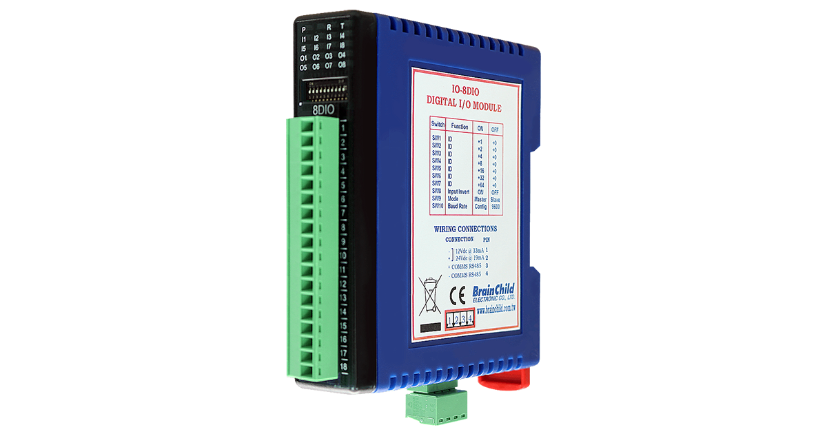 IO-8DIO Modbus IO Modules | Modbus Digital I/O Module with 8 Inputs & 8 Outputs | Brainchild