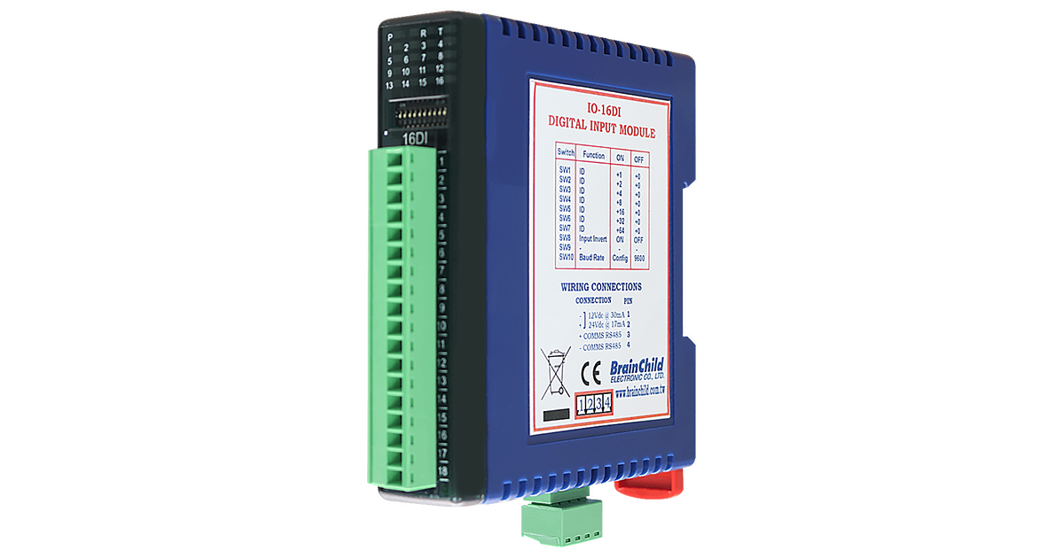 IO-16DI Modbus IO Modules | Digital Input Module with 16 Channels and Counters | Brainchild